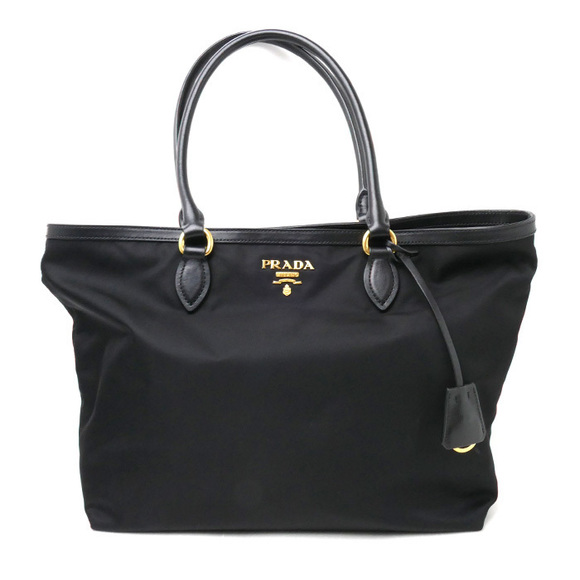 Prada | Bags | Prada Tessuto Tote Bag Nylon Leather Black Gold Metal ...
